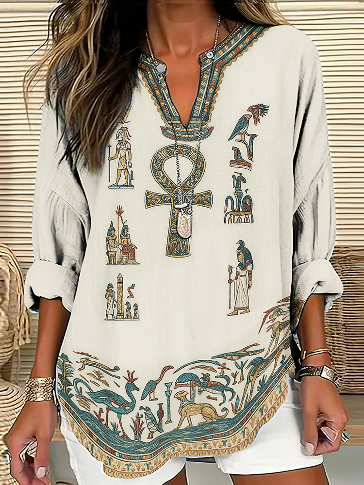 Ancient Egyptian Inspired Pattern Linen Tunic
