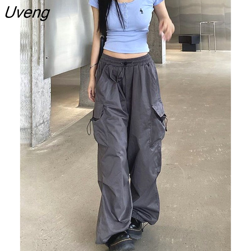Uveng Vintage Parachute Cargo Pants Women Y2k Streetwear Bf Fashion ...