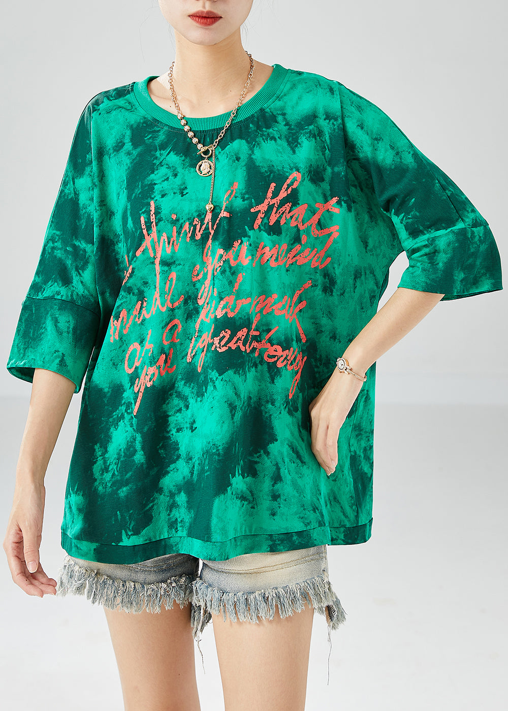 Natural Green Oversized Tie Dye Cotton Beach Vest Summer - MissTip