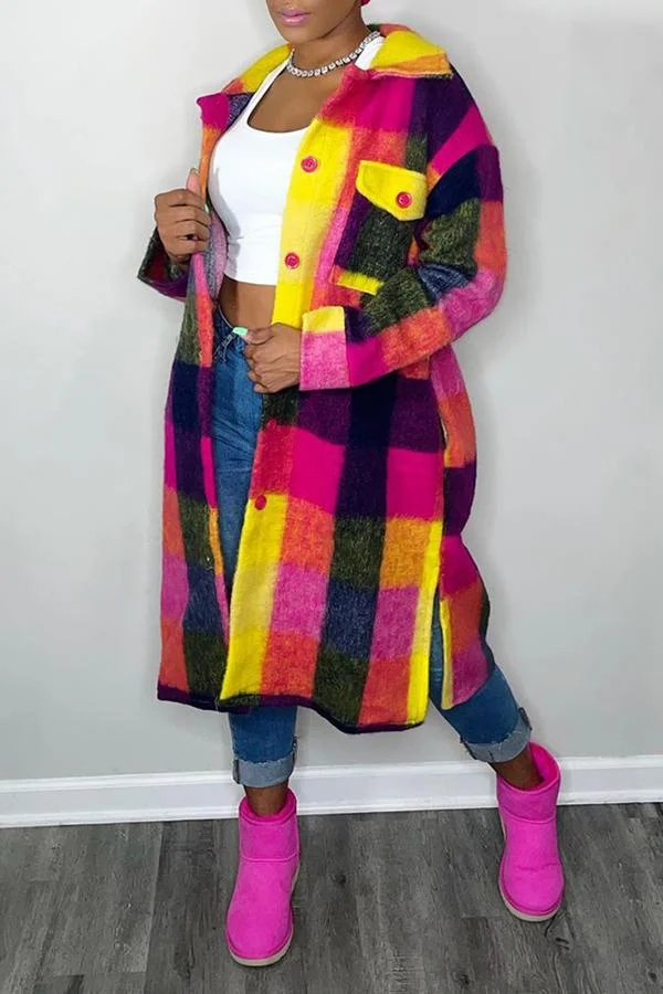 Warm Contrast Colorblock Boucle Midi Coat(Non-positioning printing)