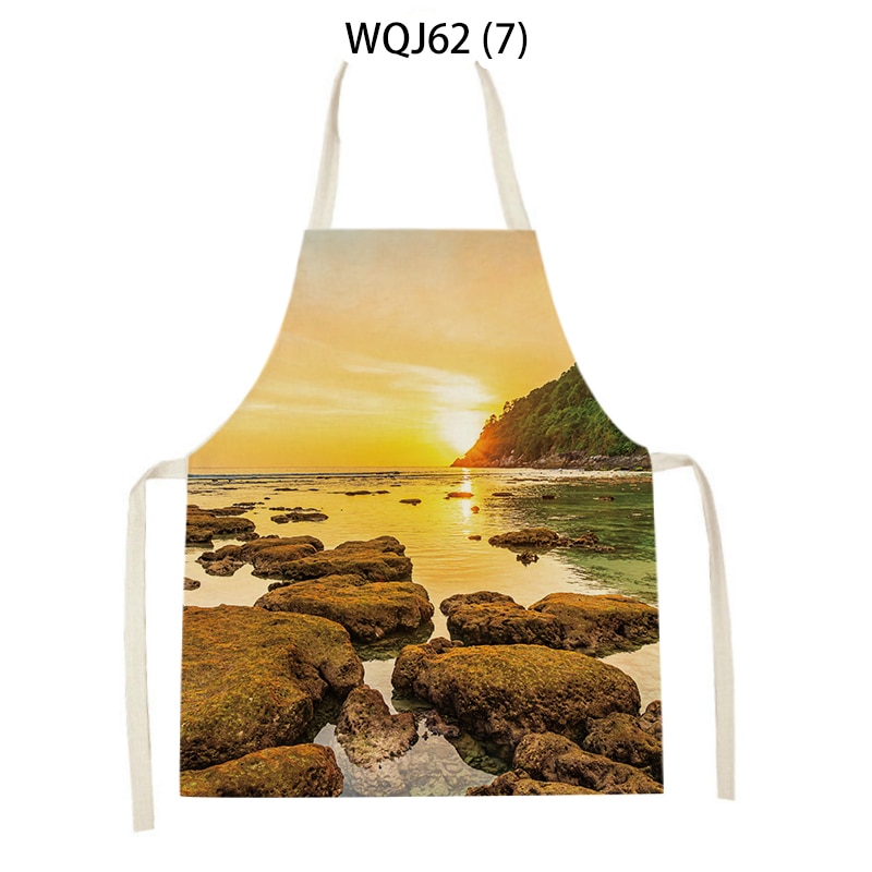 Linen Kitchen Apron - Waterfall beach scenery