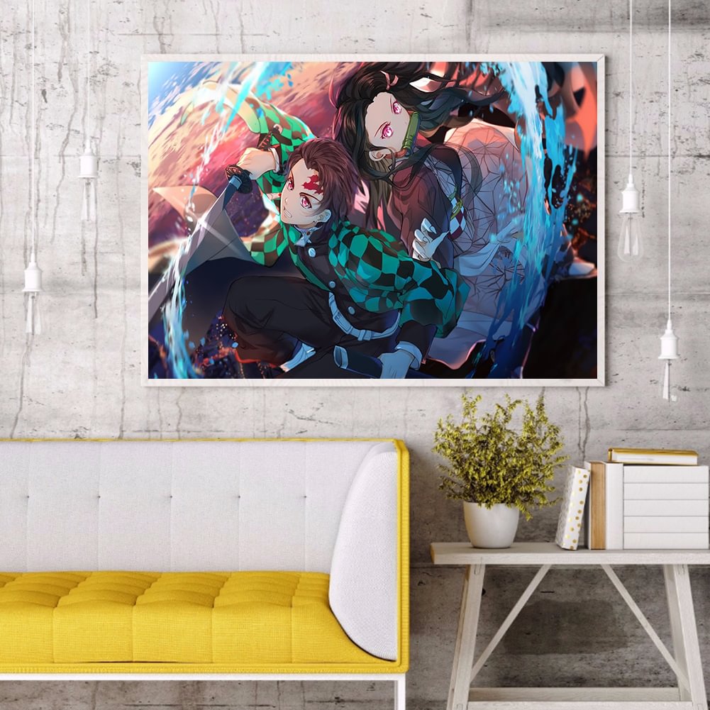 Demon Slayer Anime Cartoon 40*30cm(canvas) full round drill diamond ...