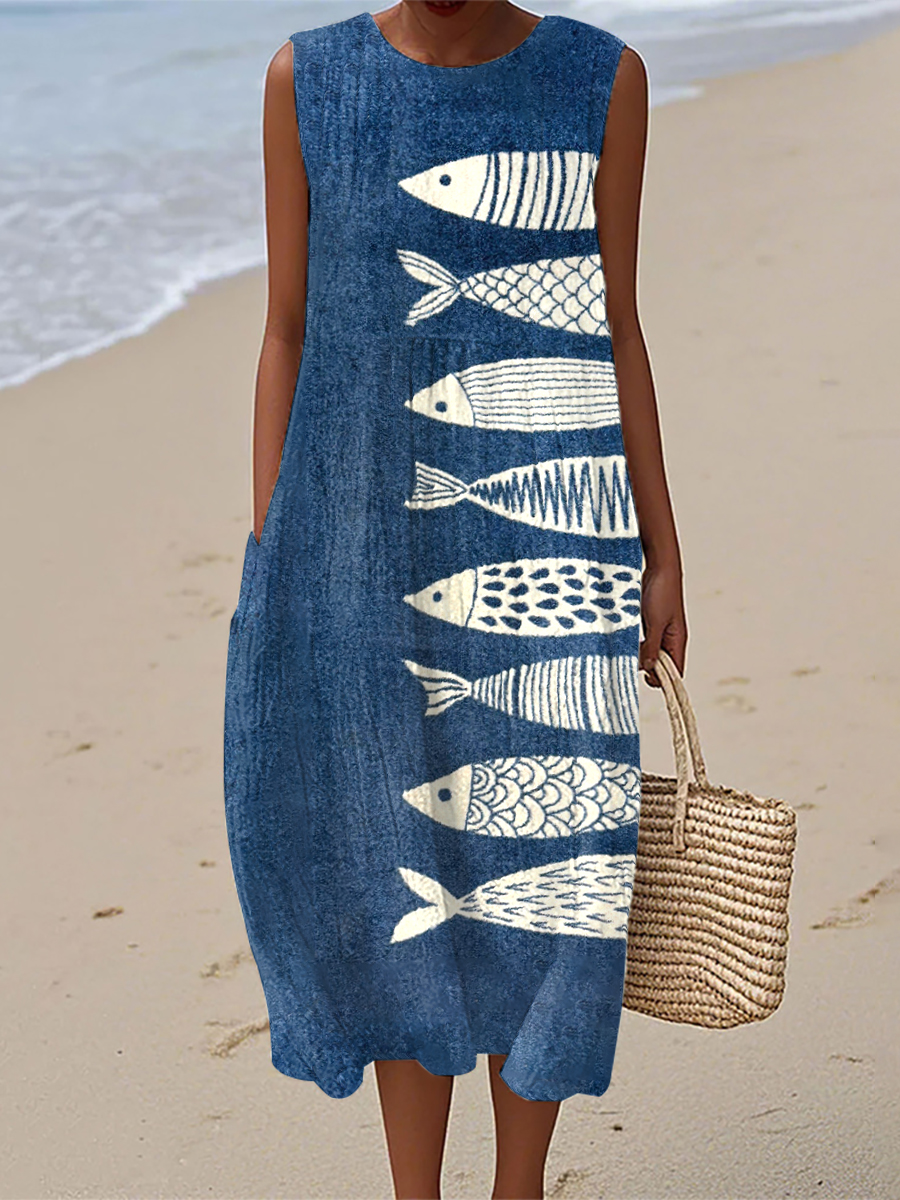 Robe en lin vintage femme poisson Art Print