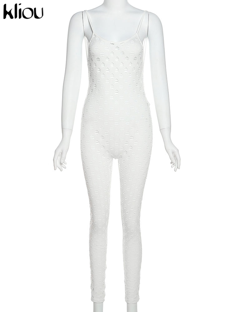 Woherb Kliou Hollow Out See Through Jumpsuit For Women Solid Sexy Sling ...