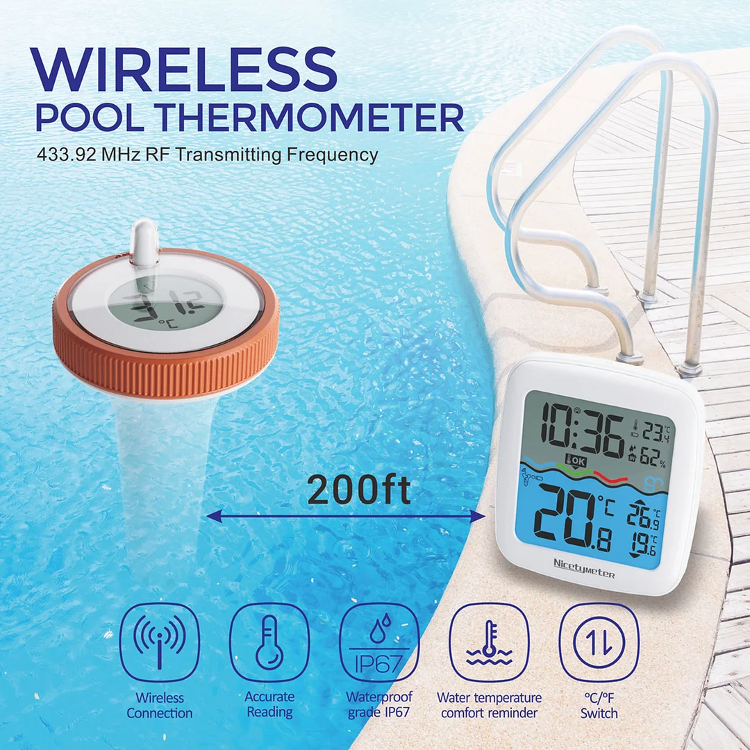 Digital Pool Thermometer Waterproof Water Temperature Thermometer for ...