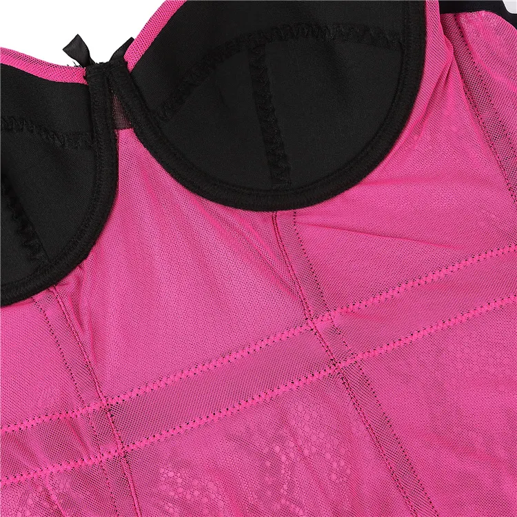 Elegant Color Block Lace Paneled Adjustable Shoulder Girdle Corset with ...