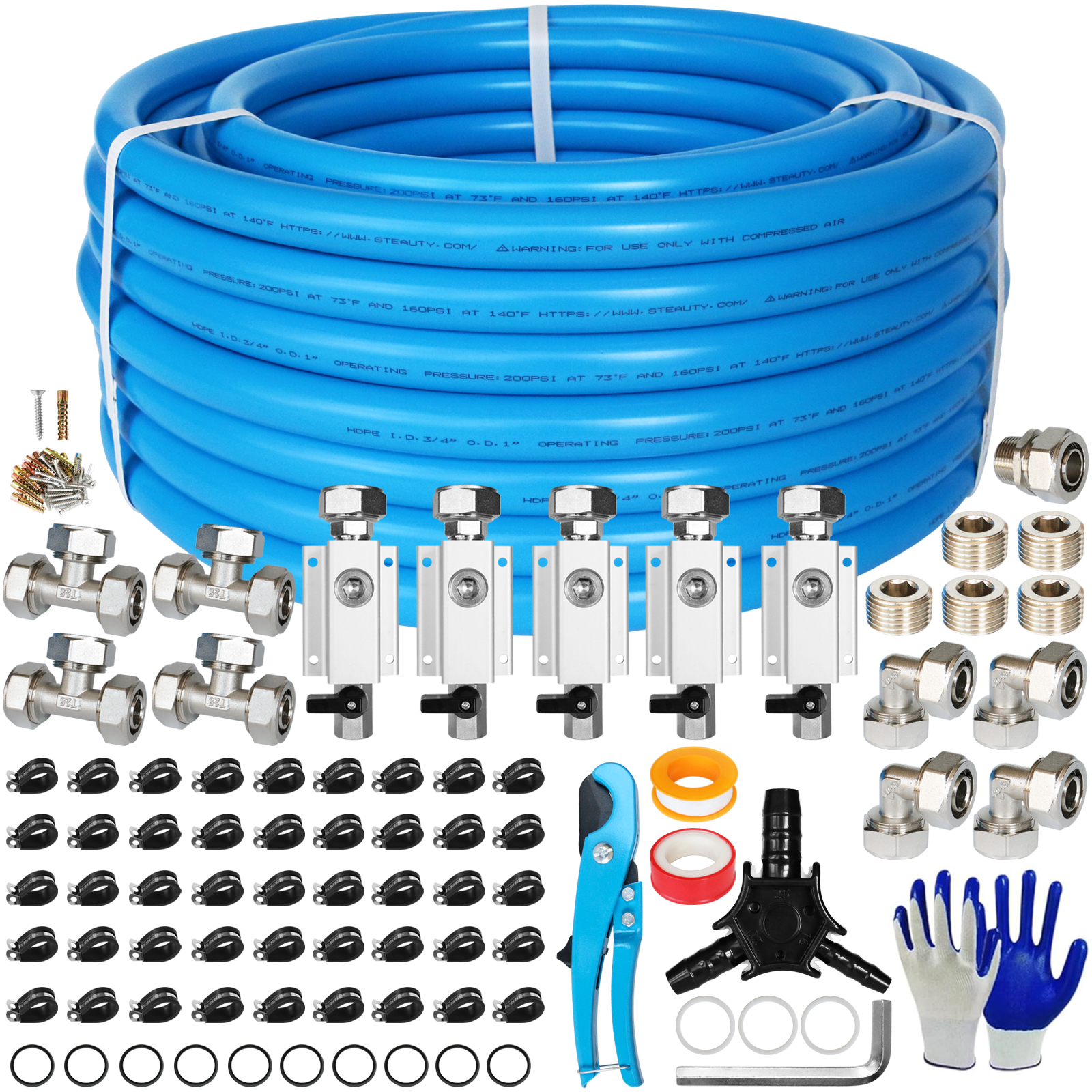 3/4"×310FT Compressed Air Line Kit, HDPE-Aluminum Compressed Air Piping ...