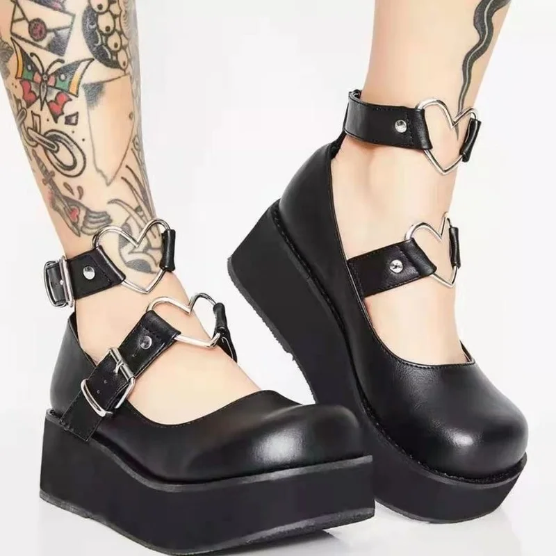 Yyvonne New Sweet Lolita Style Gothic Cosplay Black Pink Cozy Wedges ...