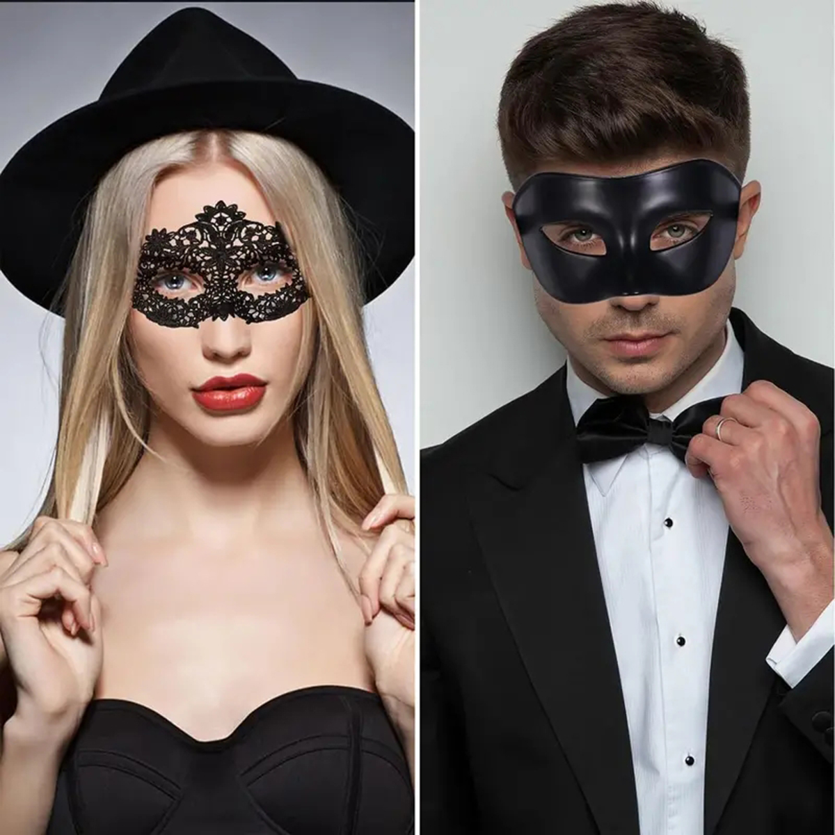 2pcs Black Lace Masquerade Masks for Couples – Venetian Party, Mardi ...