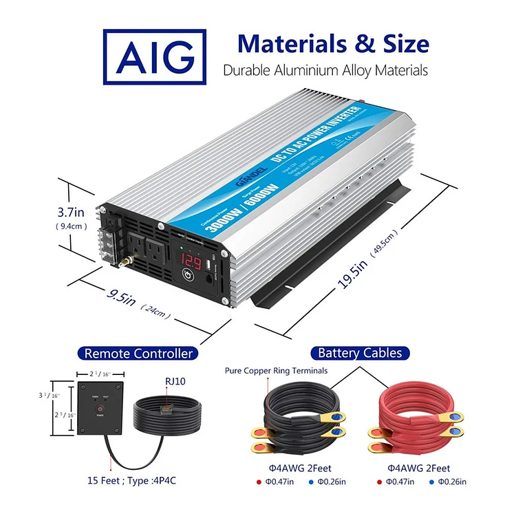 GIANDEL 3000 Watt Modified Sine Wave Power Inverter DC12 Volt to AC 120 ...