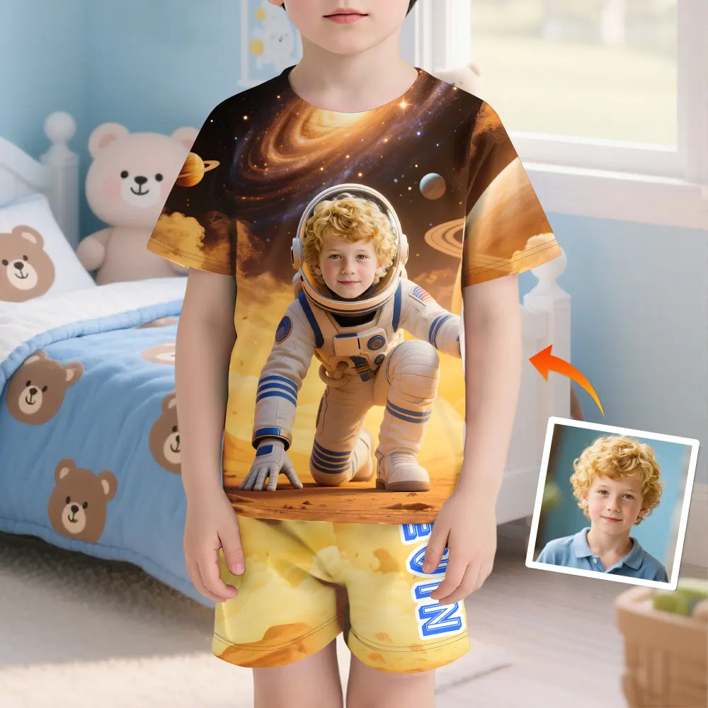 Crew Neck Kid's Pajama Astronaut Cosmic Adventure with Stars & Planets ...