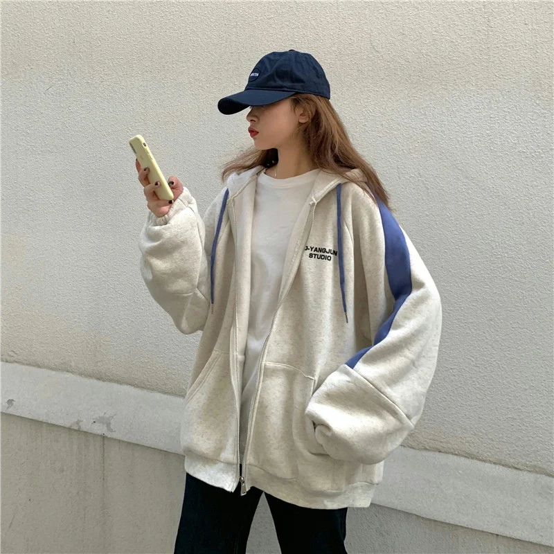 KOREAN CONTRAST ZIPPER HOODIE