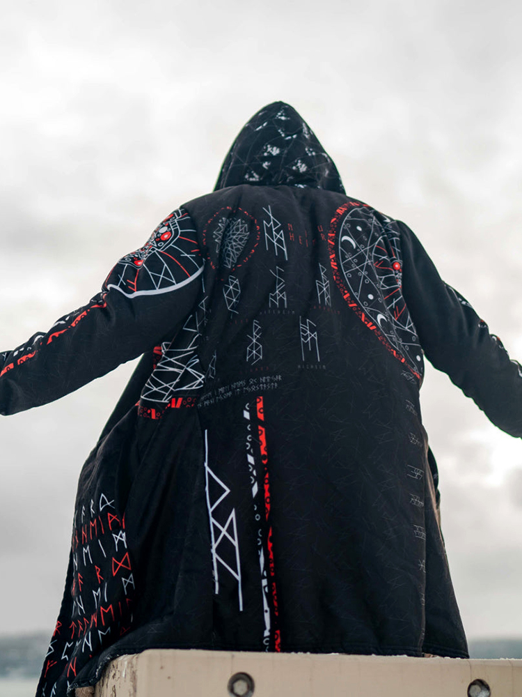 Retro Viking Runes Art Graphics Inspired Hooded Jacket