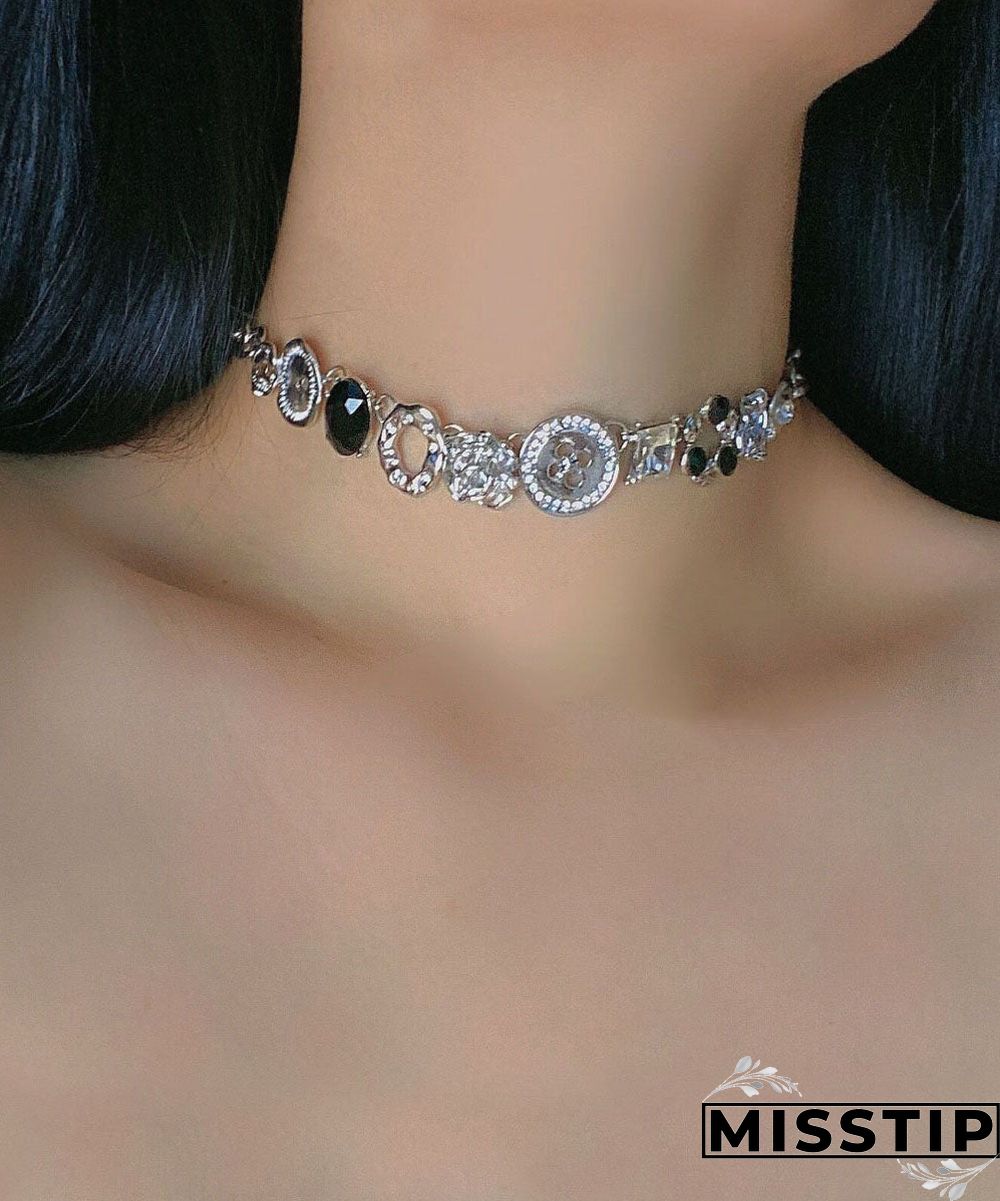 Art Silk Zircon Gem Stone Patchwork Gratuated Bead Necklace - MissTip