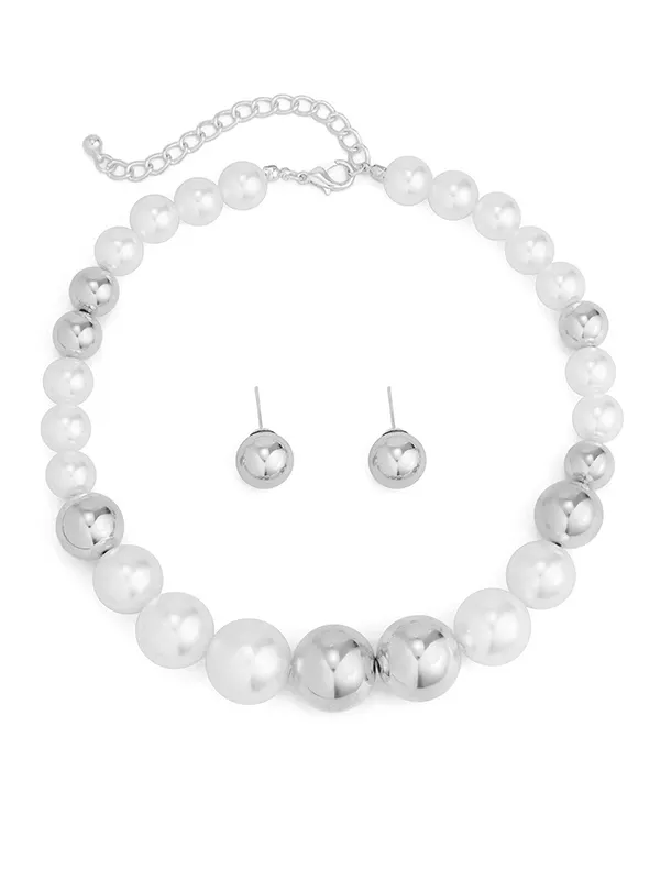 Elegant Beaded Contrast Color Necklace and Earrings Set