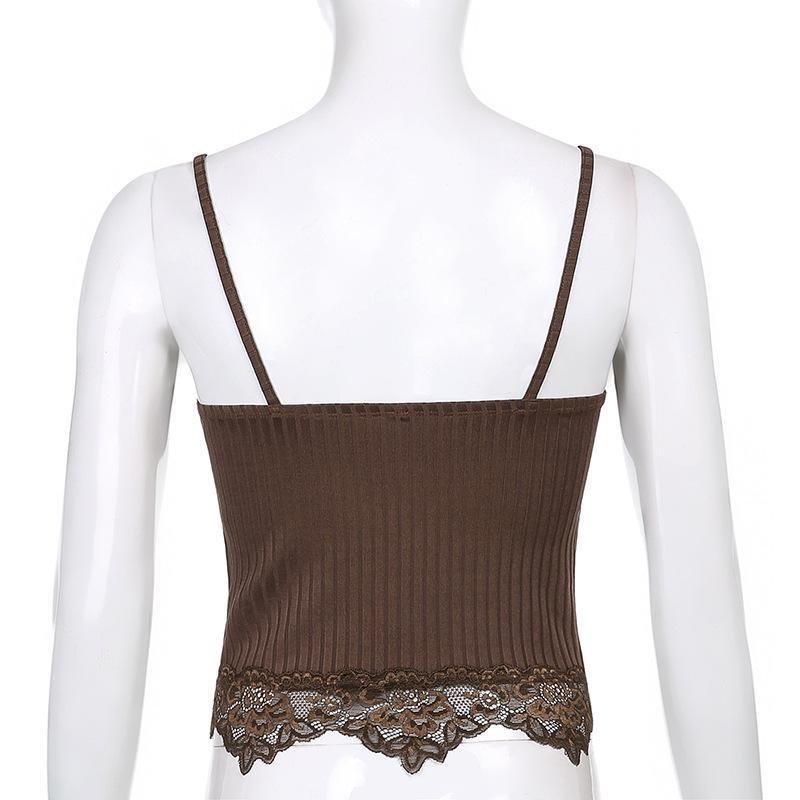 BROWN LACE DEEP V-NECK CAMISOLE