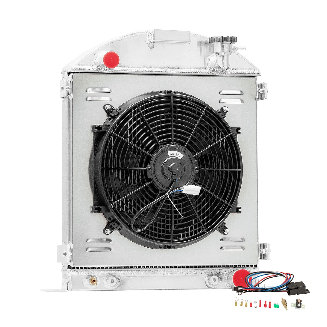 Alloyworks 3 Row Radiator with Shroud Fan Relay For 1928-1929 Ford ...