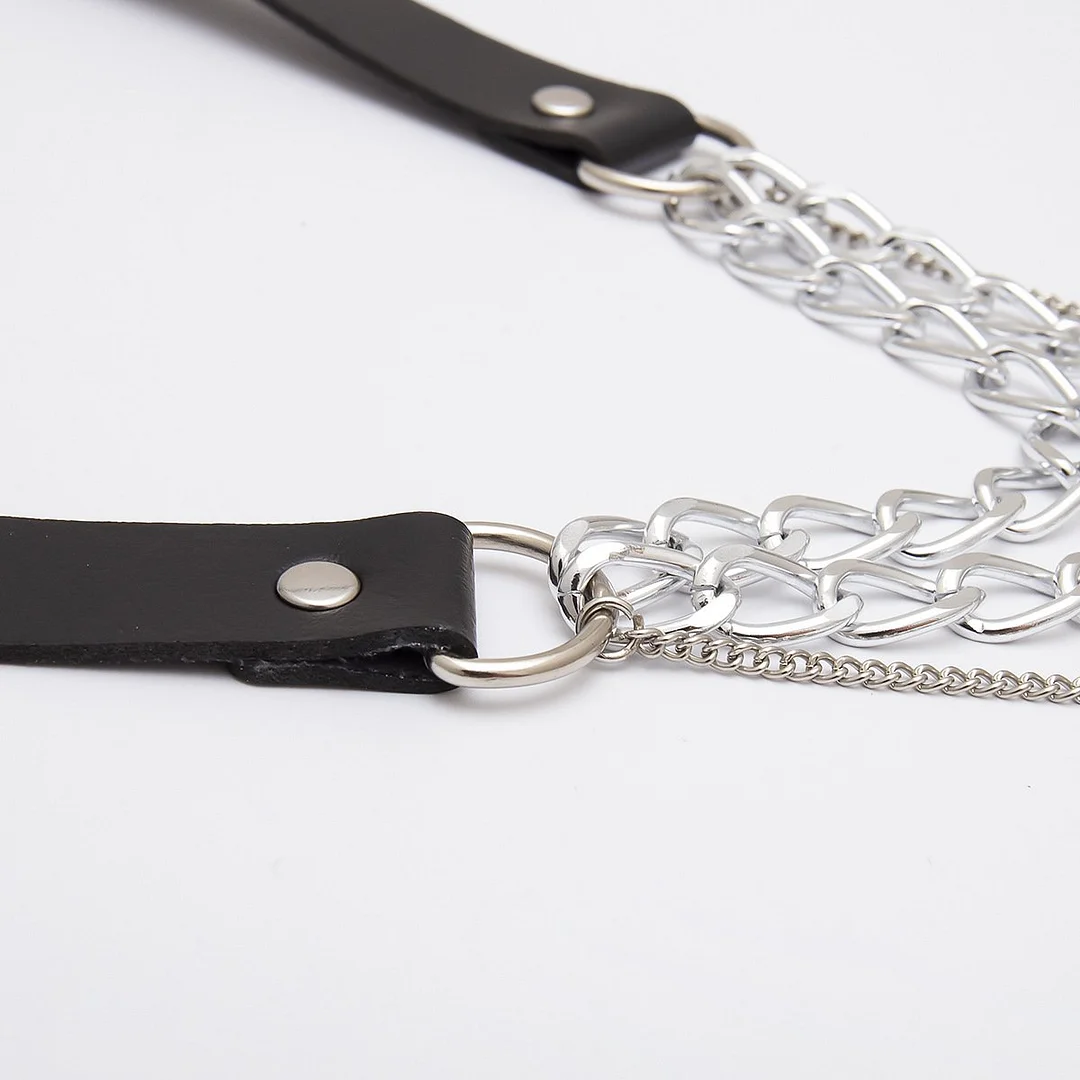 PU BELT CHAIN LOCK LAYERED NECKLACE