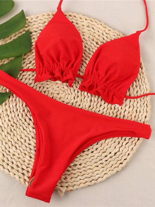 Ruffled Plain Bikinis Swimwear