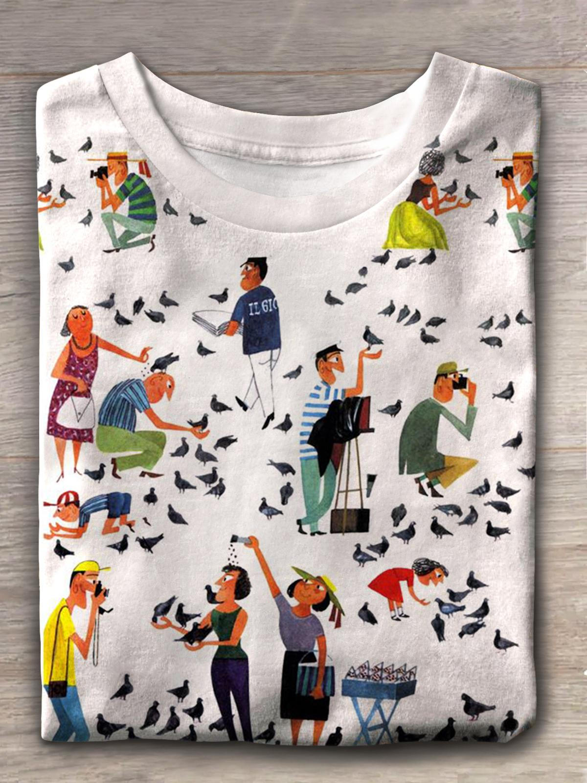 Vintage Feeding Doves Crew Neck T-shirt