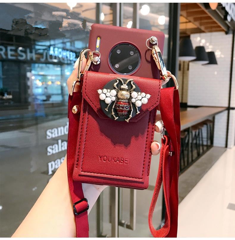 Diamond Bee Wallet Phone Case with Crossbody Chain