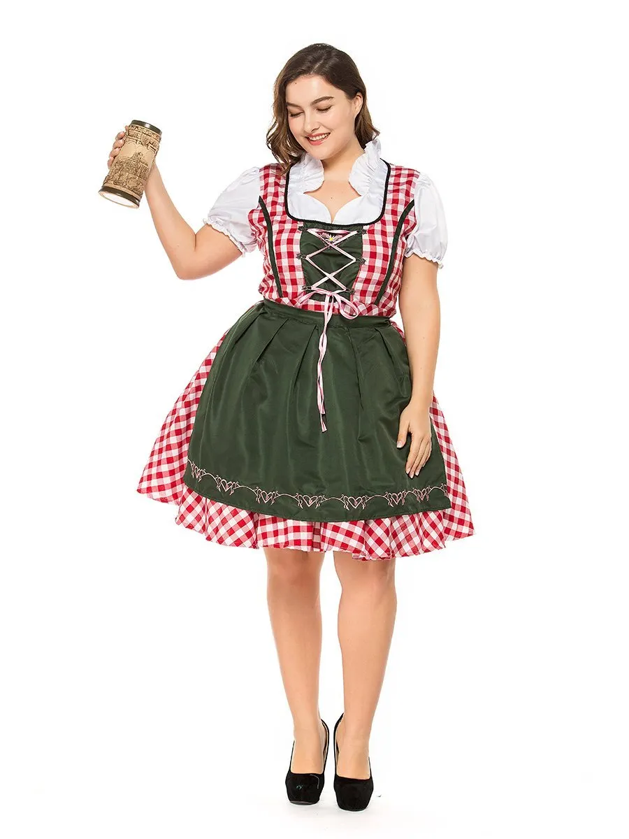 Womens Plus Size Red Plaid Dress Oktoberfest Fraulein Costume
