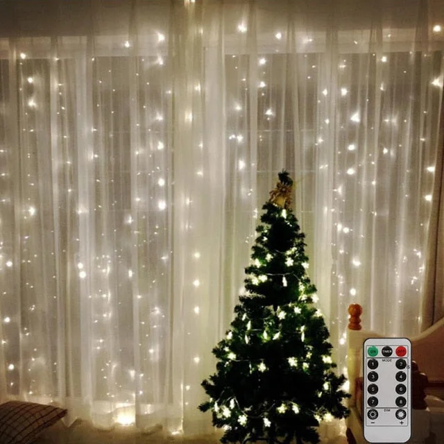 3M LED USB Power Remote Control Curtain Christmas Garland Lights Fairy ...