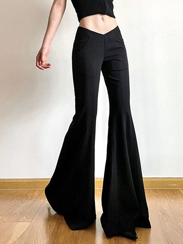 V Shape Waist Cropped Flare Leg Pants - MissTip