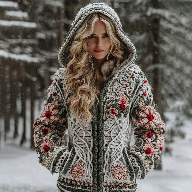 Women's Celtic Knot Christmas Flower Winter Violin Jacquard Zipper ...