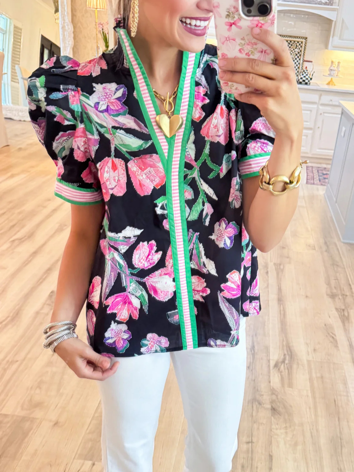 Leopard and Pink Contrast Trim Top