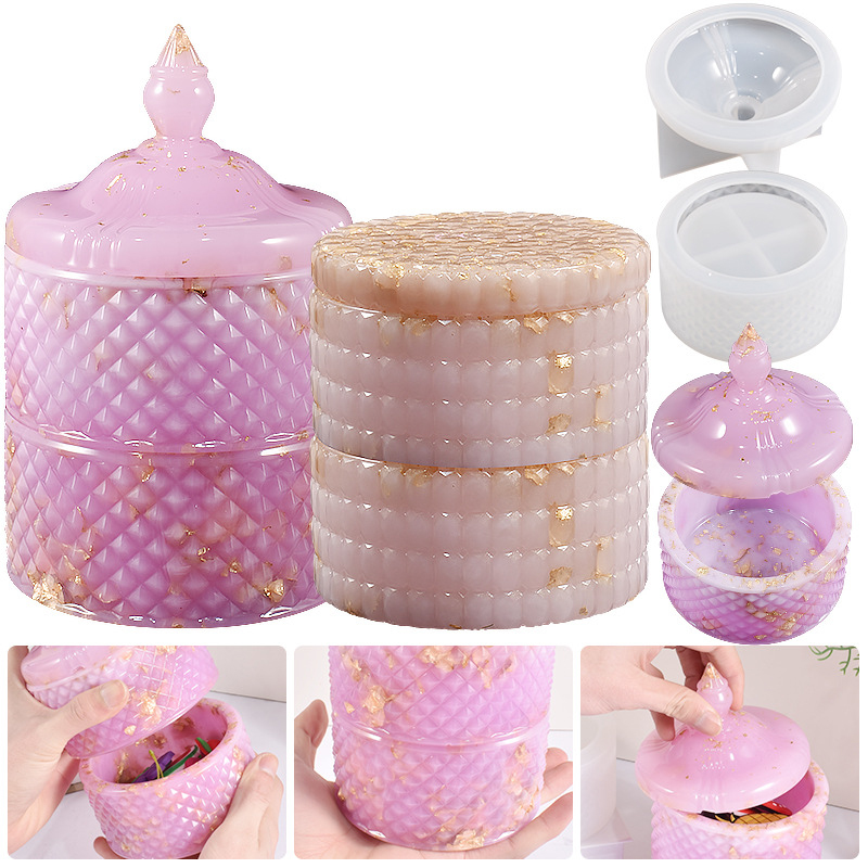Stackable Round Lozenge Pattern Storage Box Resin Molds Set - CrazyMold.