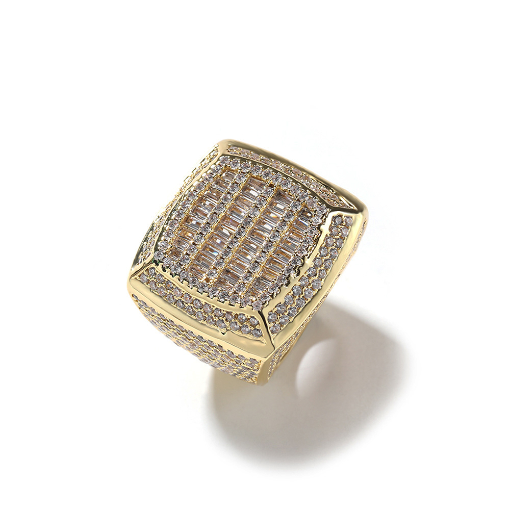 Square Brass Pave CZ Stone Index Finger Gold/Silver Rings