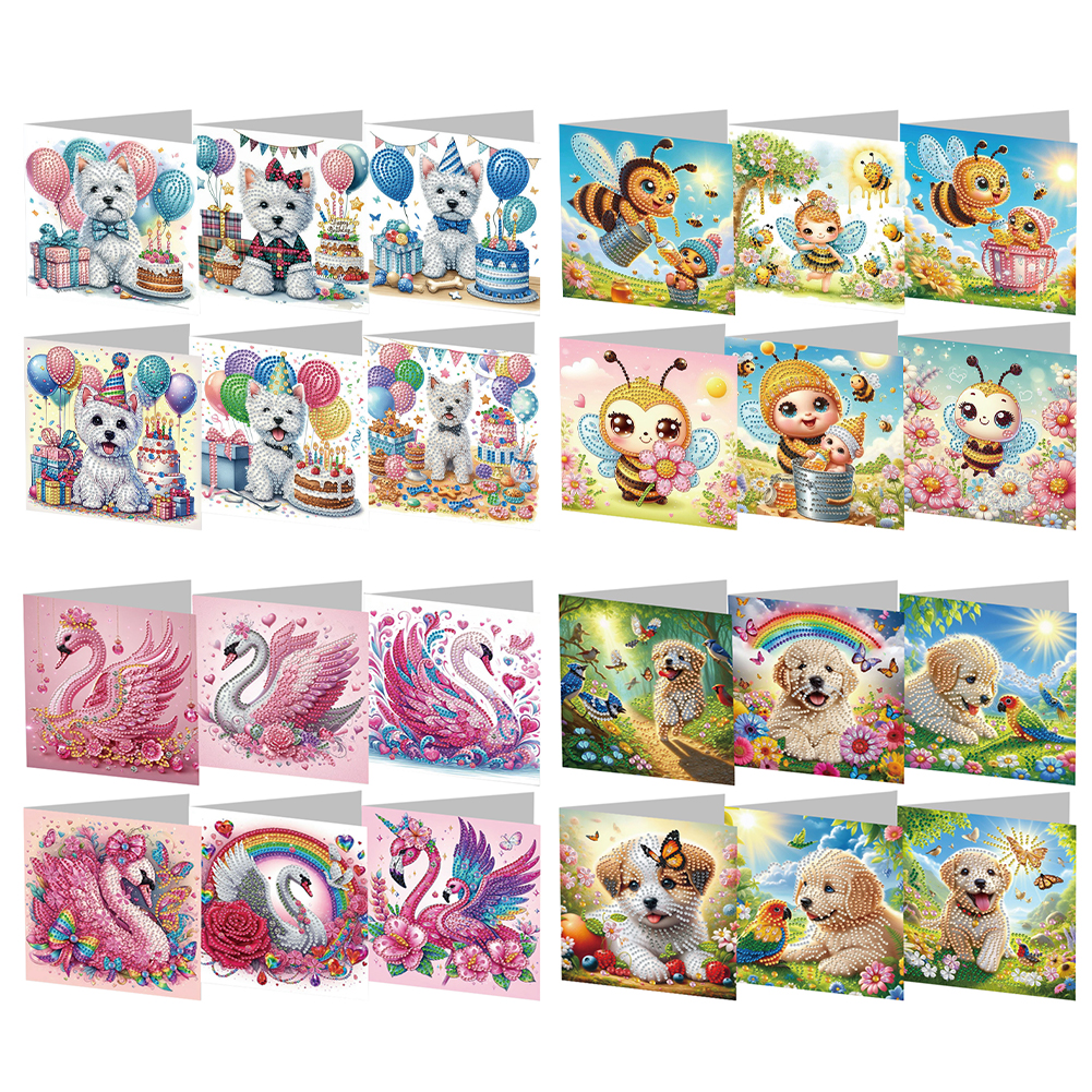 6Pcs Animals DIY Diamond Painting Card Diamond Drawing Card for Adults ...