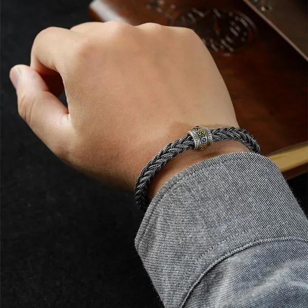 Sterling Silver Handmade Braided Lucky Bead Bracelet