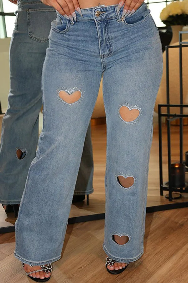 Solid Color Straight Slim High Waist Zip Jeans