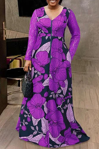 Vintage Printed Lace Patchwork Party Dresses