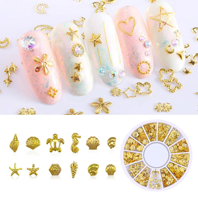 Churchf and Moon Rivets Nail Art Decorations Gold Hollow Metal Nails ...