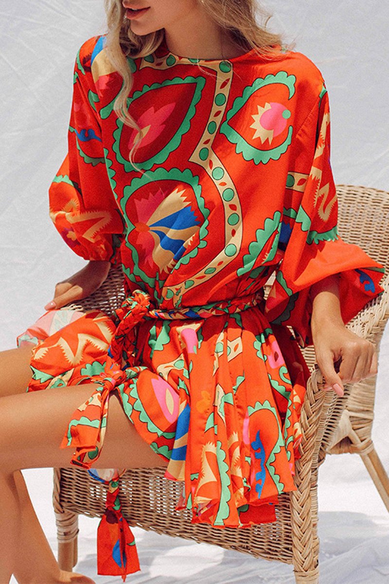 Lantern Sleeve Weave Dress(With Belt)