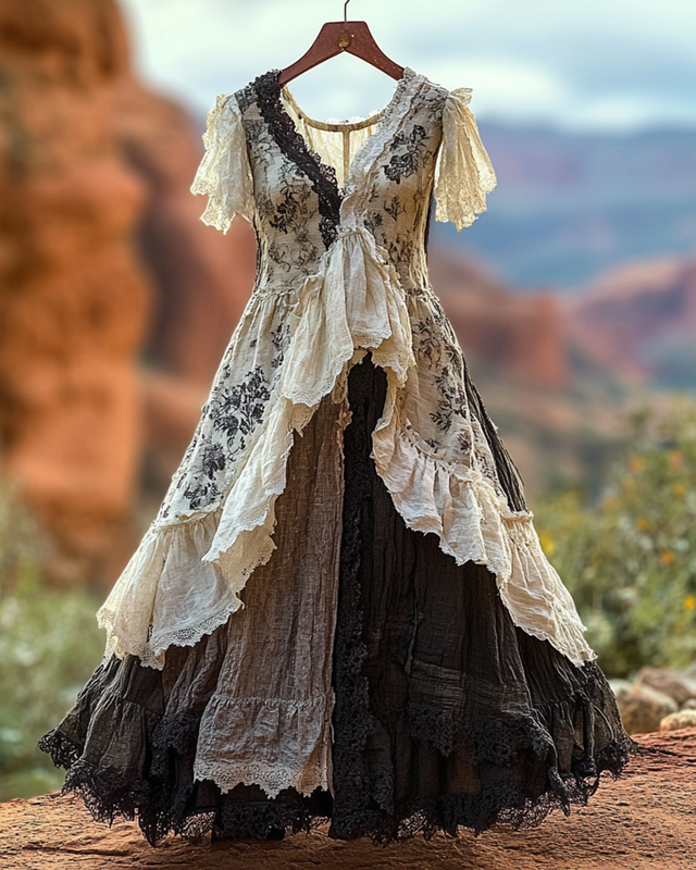 Summer Vintage Floral Lace Patchwork Dress 2697