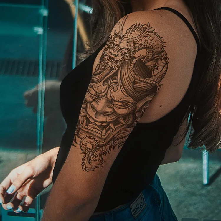 6 Sheets Arm Leg Temporary Tattoo - Compass Dragon Prajna Lion Bear ...