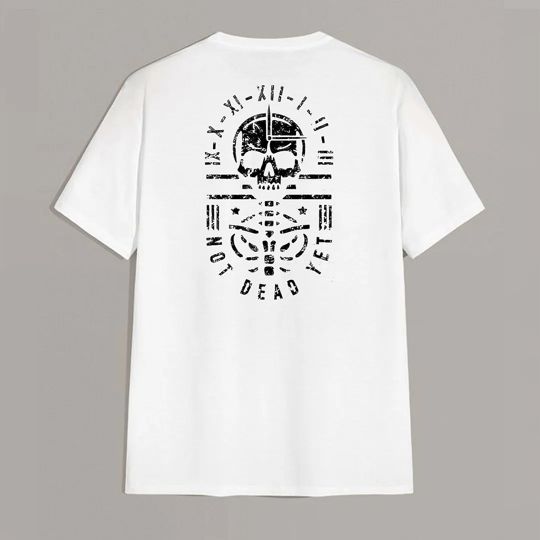 NOT DEAD Skull Faded Pattern Casual White Print T-shirt