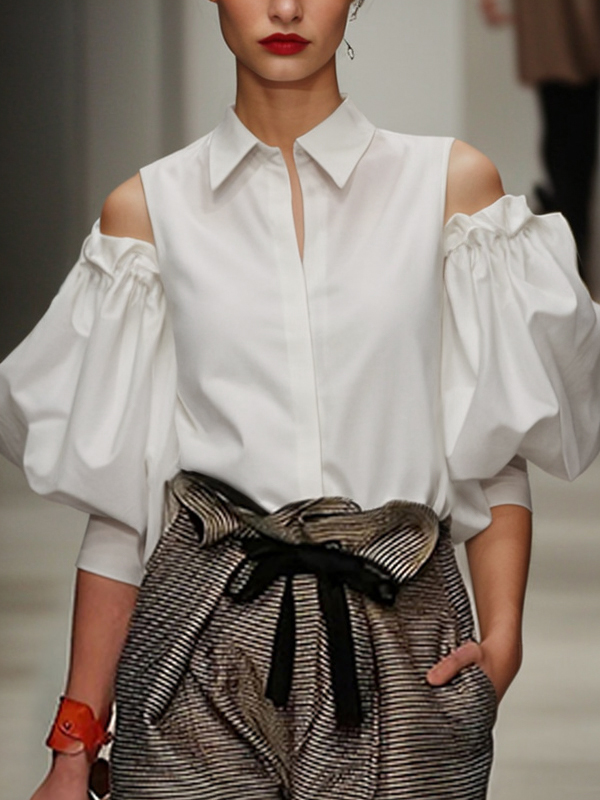 Cold Shoulder Pleated Blouse