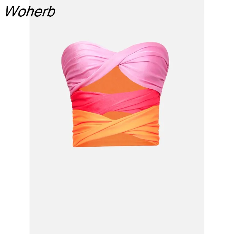 Woherb Color Tube Tops Women Strapless Corset Tops Summer Basic ...