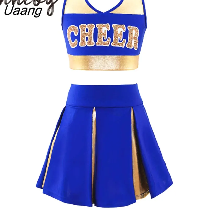 Uaang Girls Cheer Leader Costume Cheerleading Uniform Outfit Shiny Tank ...