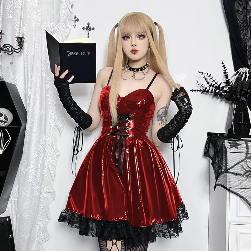 Churchf Autumn New Sexy Halter Dress Dark Death Note Leather Strap A ...