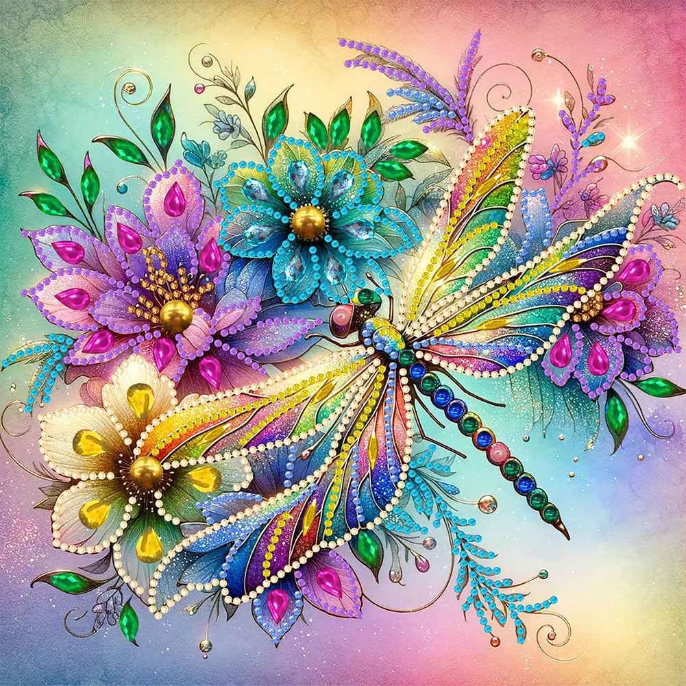 Diamond Painting - Partial Special Shaped Drill - Flower Dragonfly ...