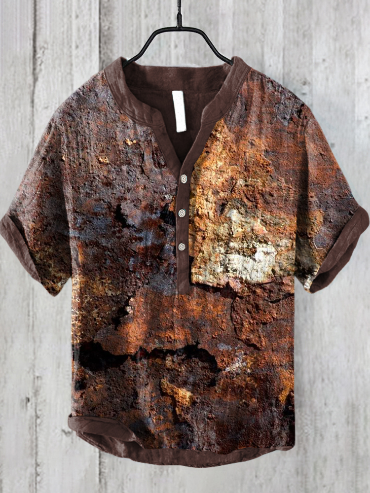 Men's Distressed Rust Art Linen Blend Shirt