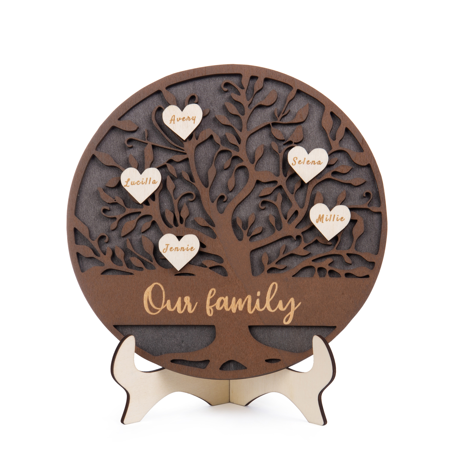 Wooden Family Tree Sign Engrave 5 Names Keepsake Gifts