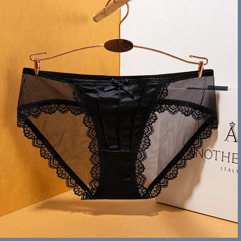 Billionm Women Mesh Sexy Transparent Satin Fabric Ruffles Underwear Bow ...