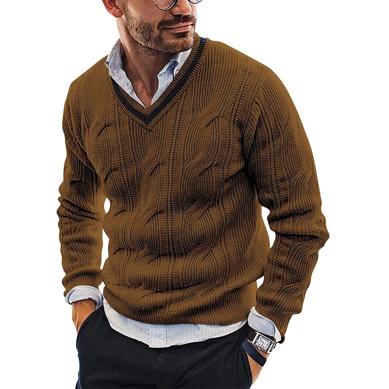 Men's Slim Fit V Neck Long Sleeve Casual Knit Sweater